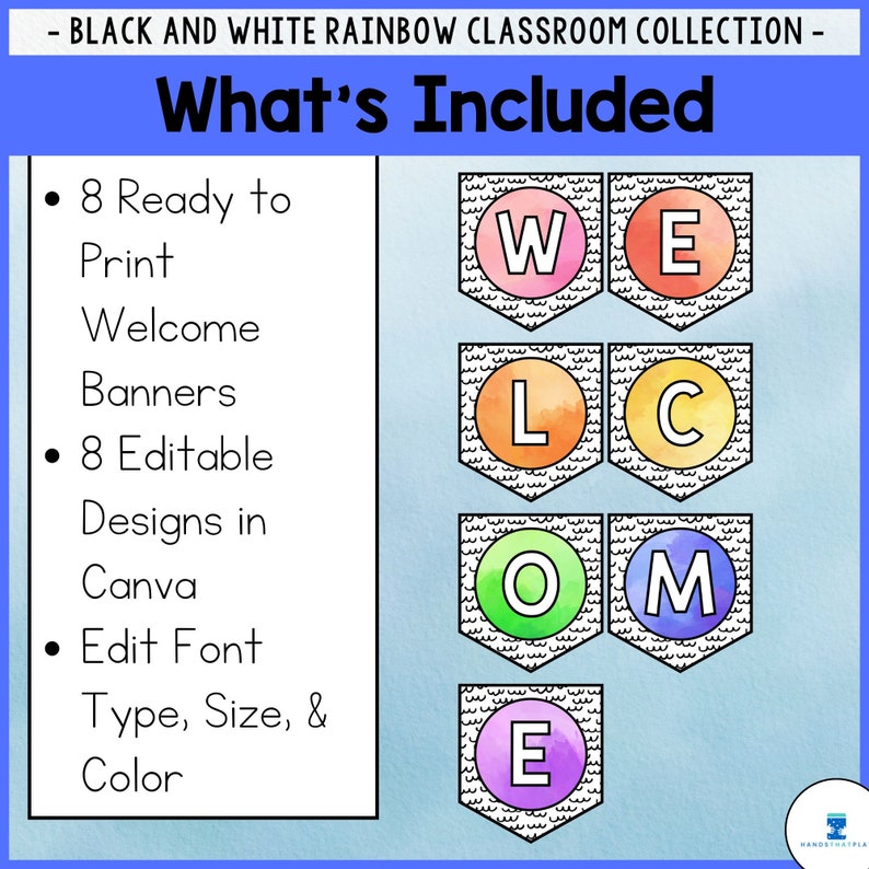 Editable Welcome Banner and Bunting Letters | Monochrome Rainbow ...