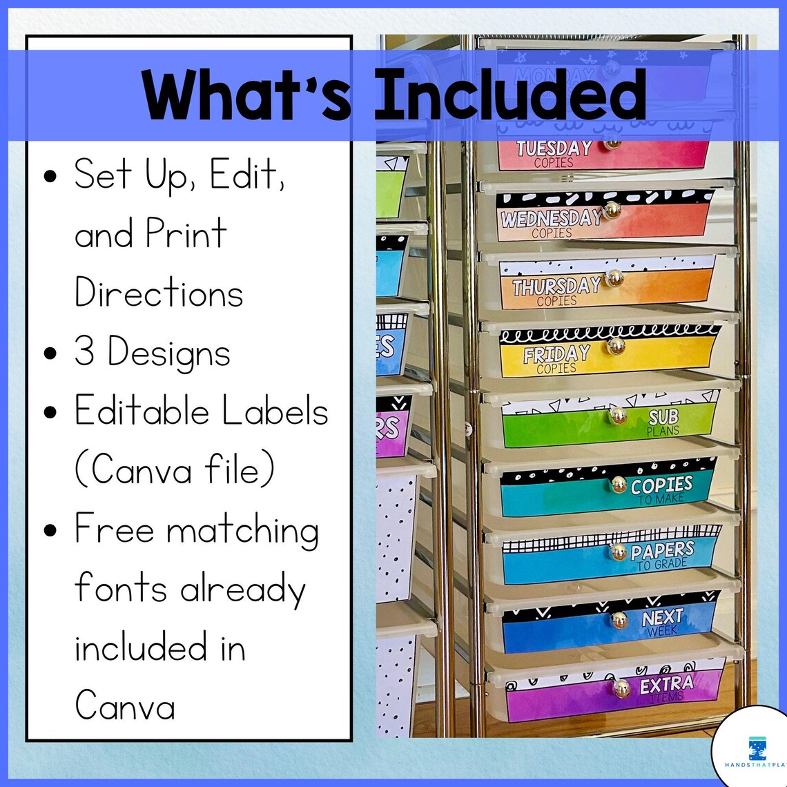 10 Drawer Cart Labels for the Classroom | Monochrome Rainbow Watercolor ...