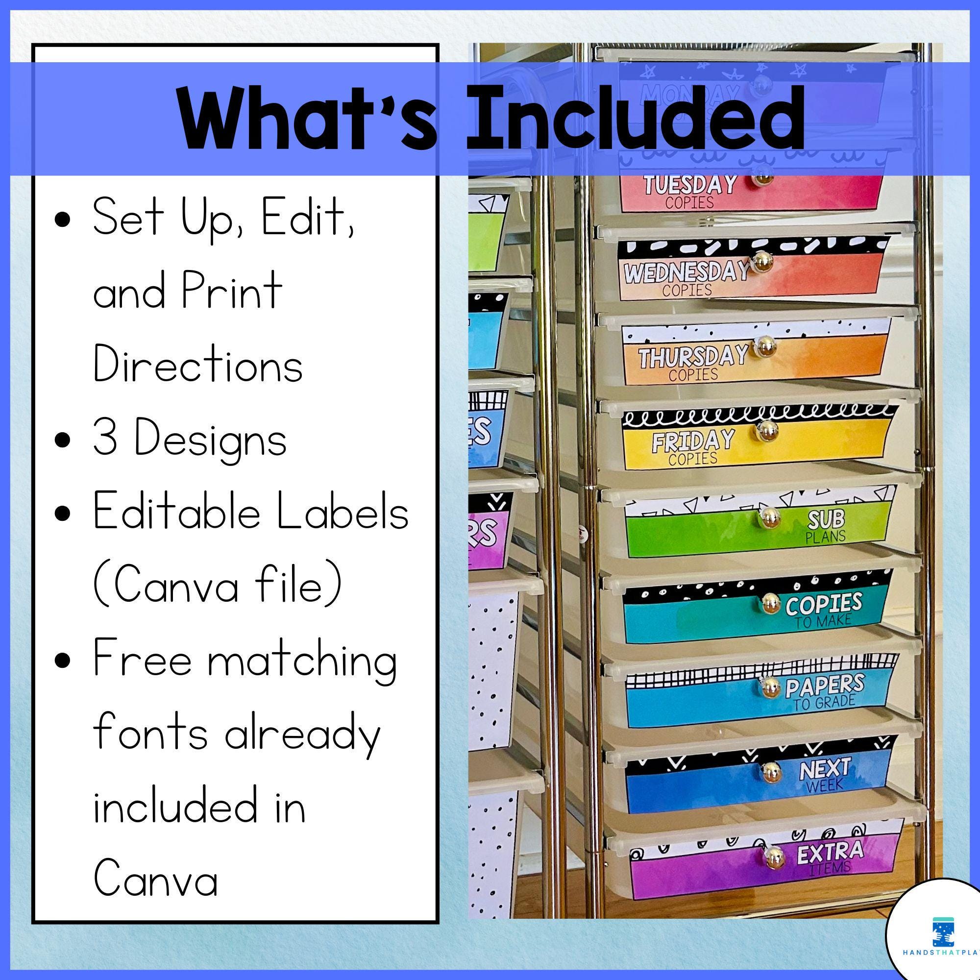 10 Drawer Cart Labels for the Classroom | Monochrome Rainbow Watercolor ...