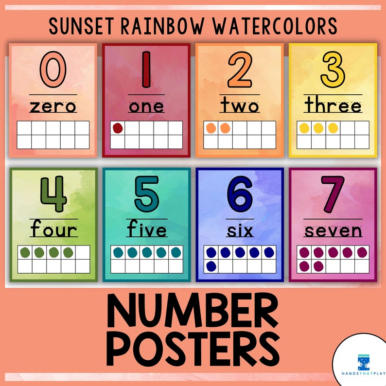 Number Posters | Number Words | Sunset Rainbow | Classroom Wall Decor ...