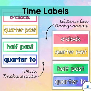 Clock Number Labels | Rainbow Watercolors | Homeschool Classroom Decor ...
