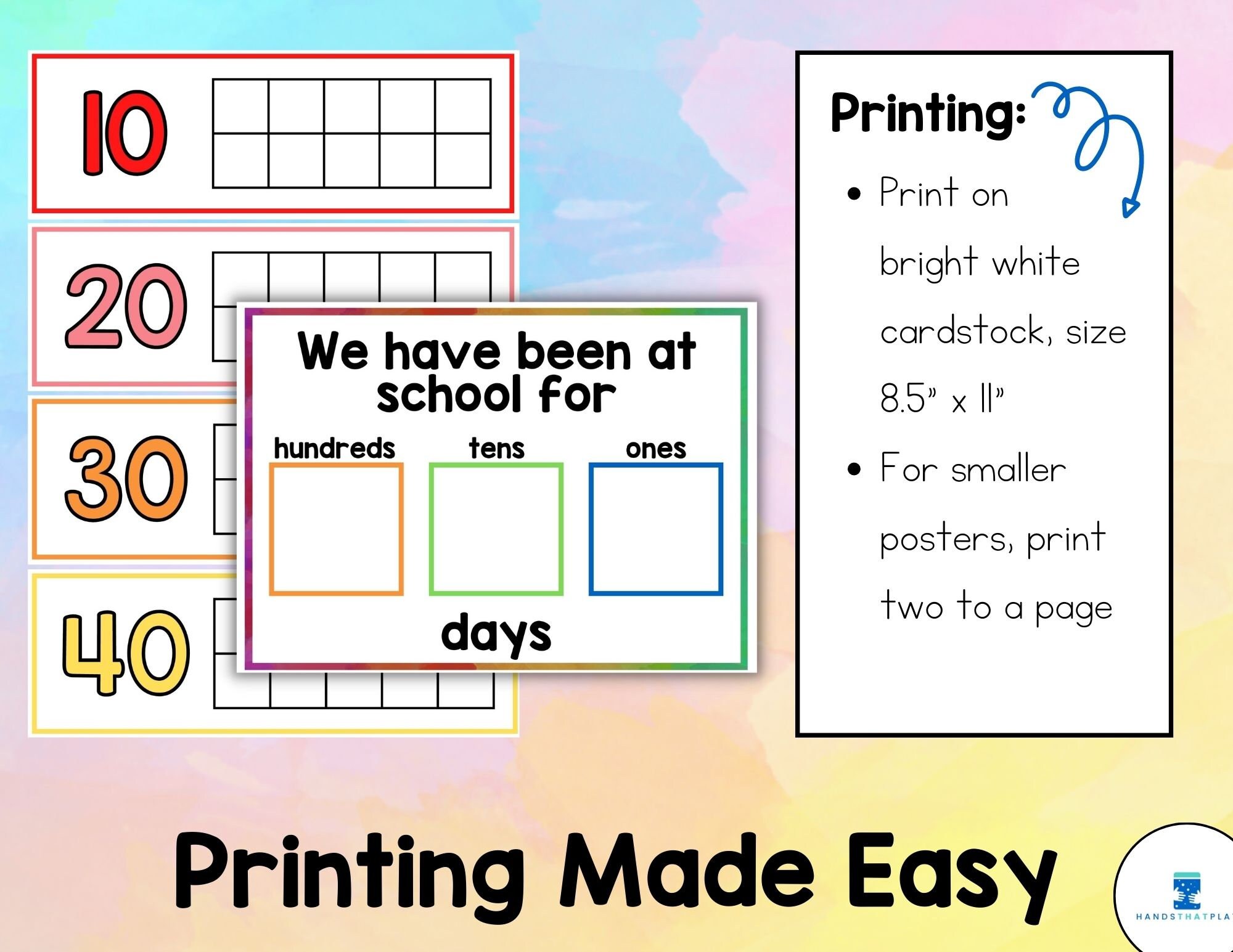 Days At/in School Display 100 Days of School Rainbow Watercolors ...