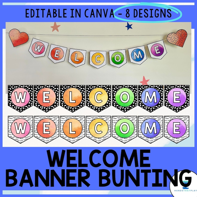 Editable Welcome Banner and Bunting Letters Monochrome Rainbow ...