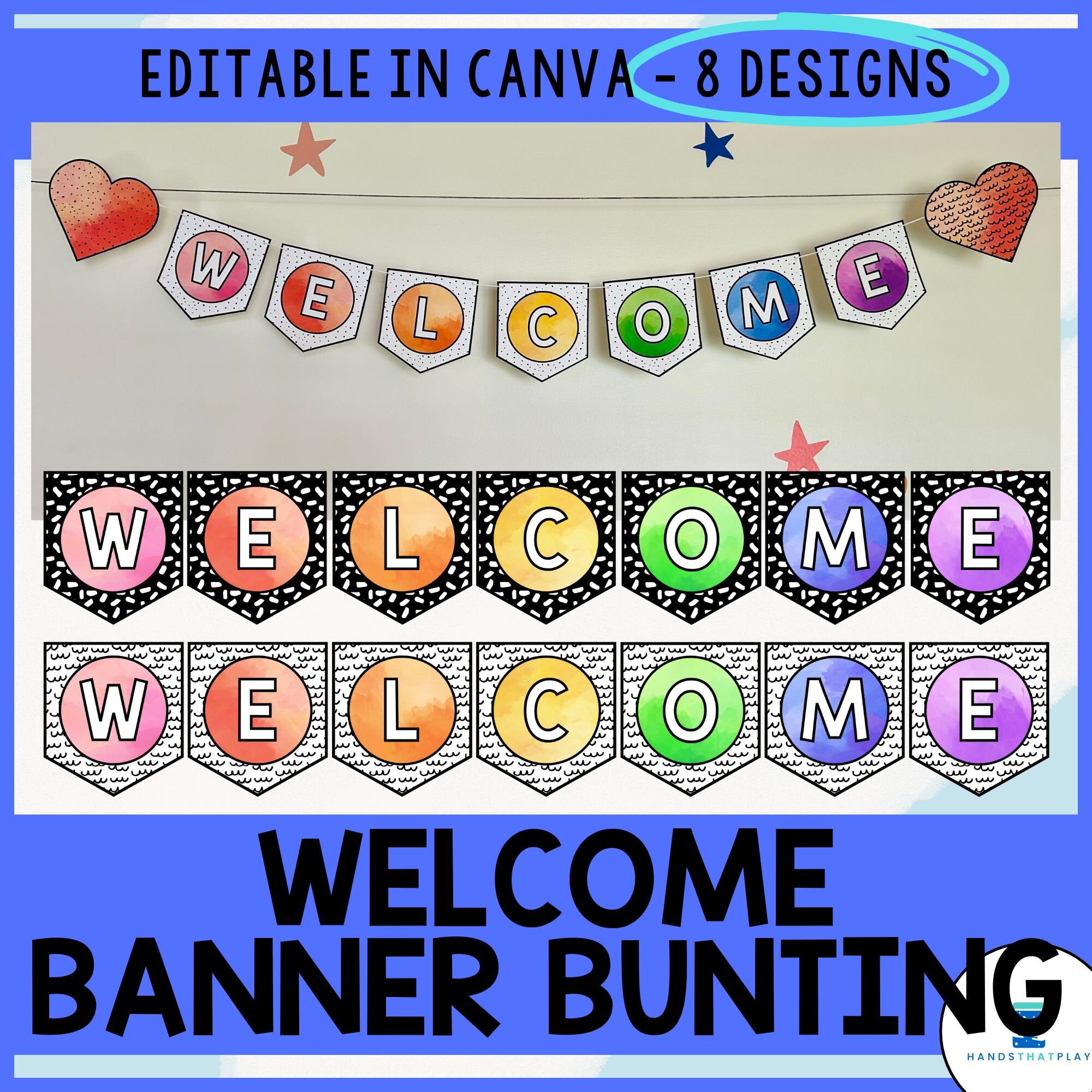 Editable Welcome Banner and Bunting Letters | Monochrome Rainbow ...