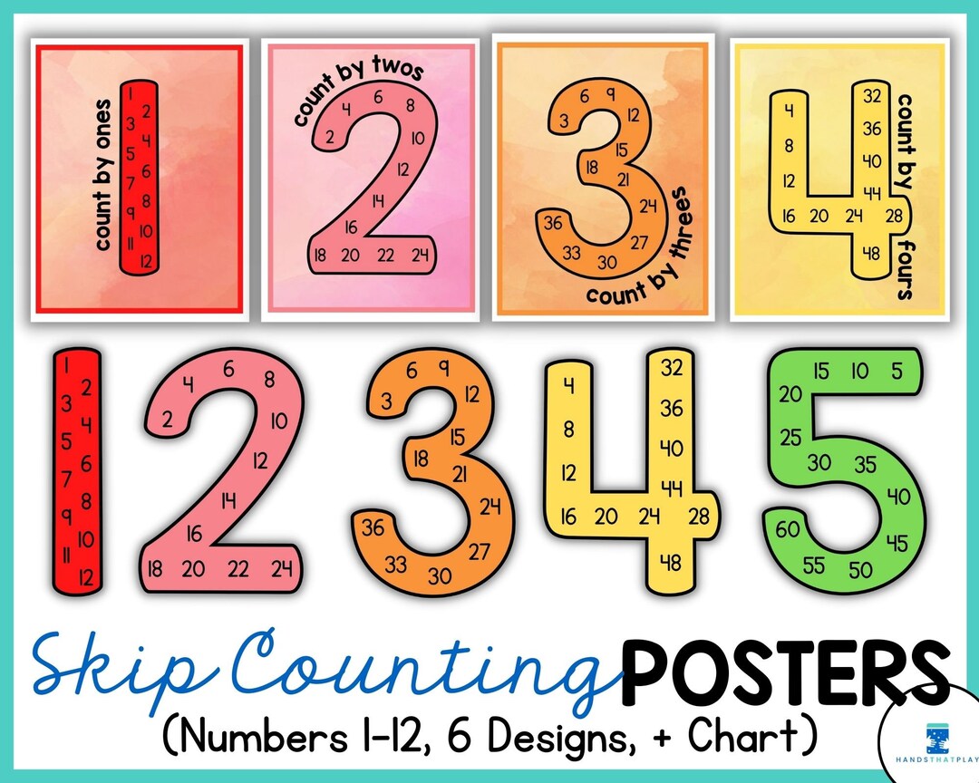 Skip Counting Number Posters Skip Counting Chart Rainbow - Etsy
