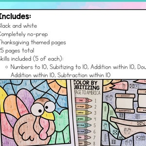 Thanksgiving Color by Number Coloring Pages - Math (within 10) - Etsy