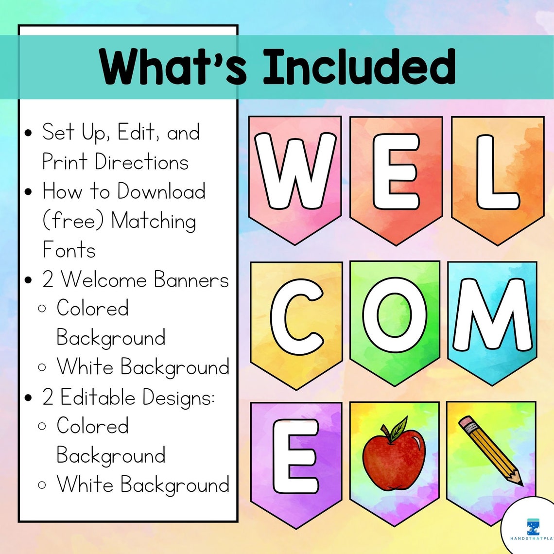 Editable Welcome Banner and Bunting Letters Rainbow Watercolor ...