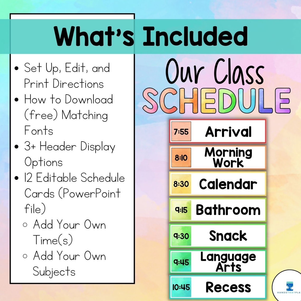 Daily Class Schedule Cards - Editable - Rainbow Watercolor Classroom ...