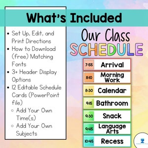 Daily Class Schedule Cards - Editable - Rainbow Watercolor Classroom ...