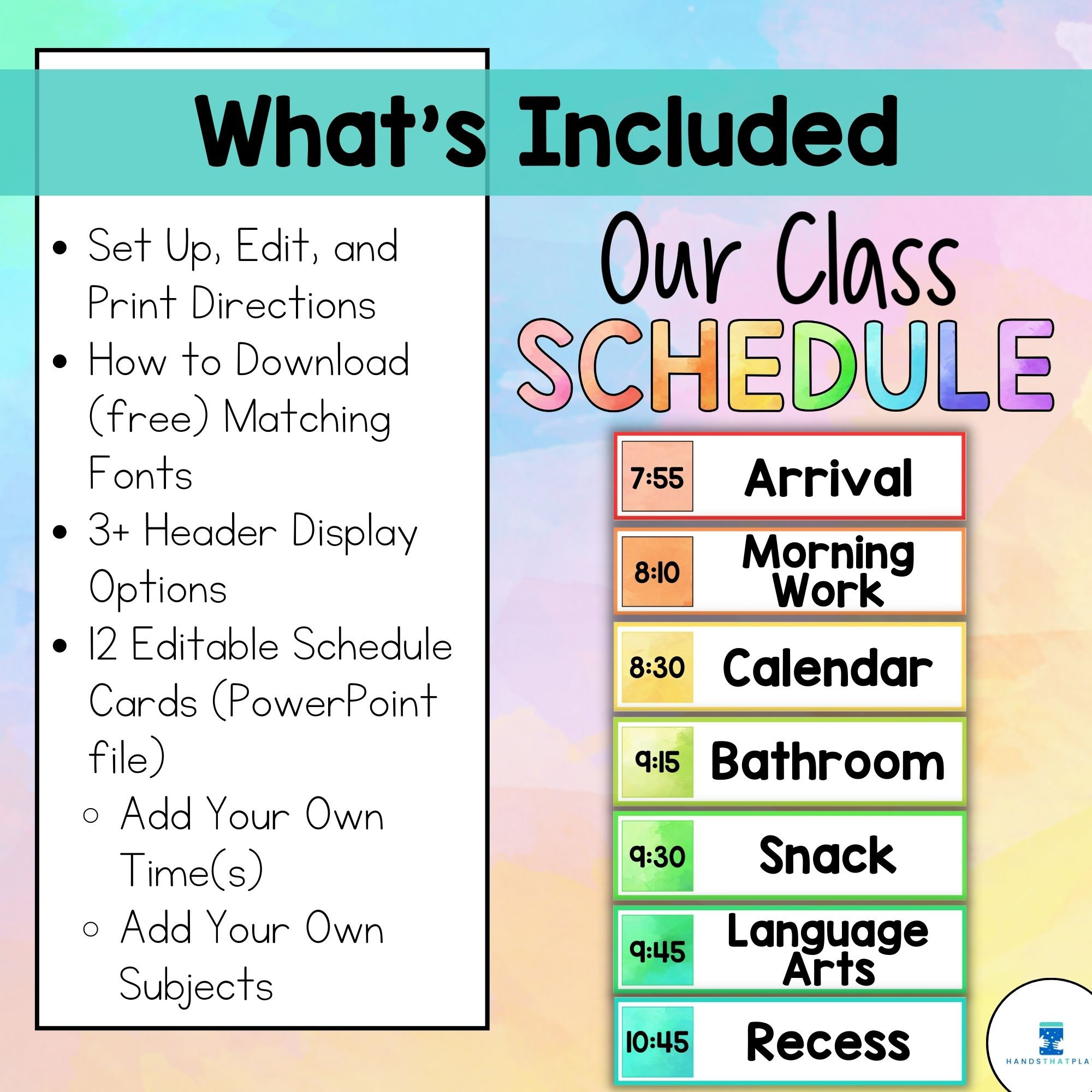 Daily Class Schedule Cards - Editable - Rainbow Watercolor Classroom ...