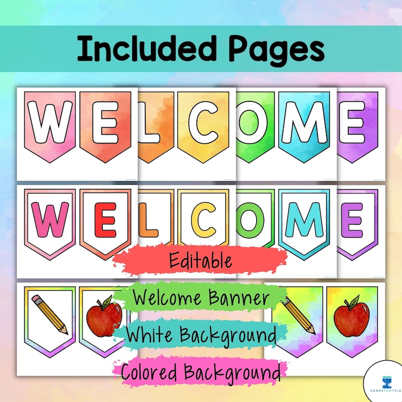 Editable Welcome Banner and Bunting Letters - Rainbow Watercolor ...