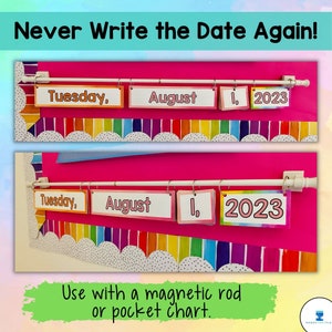 Daily Hanging Flip Calendar or Pocket Chart Cards - Rainbow Watercolor ...