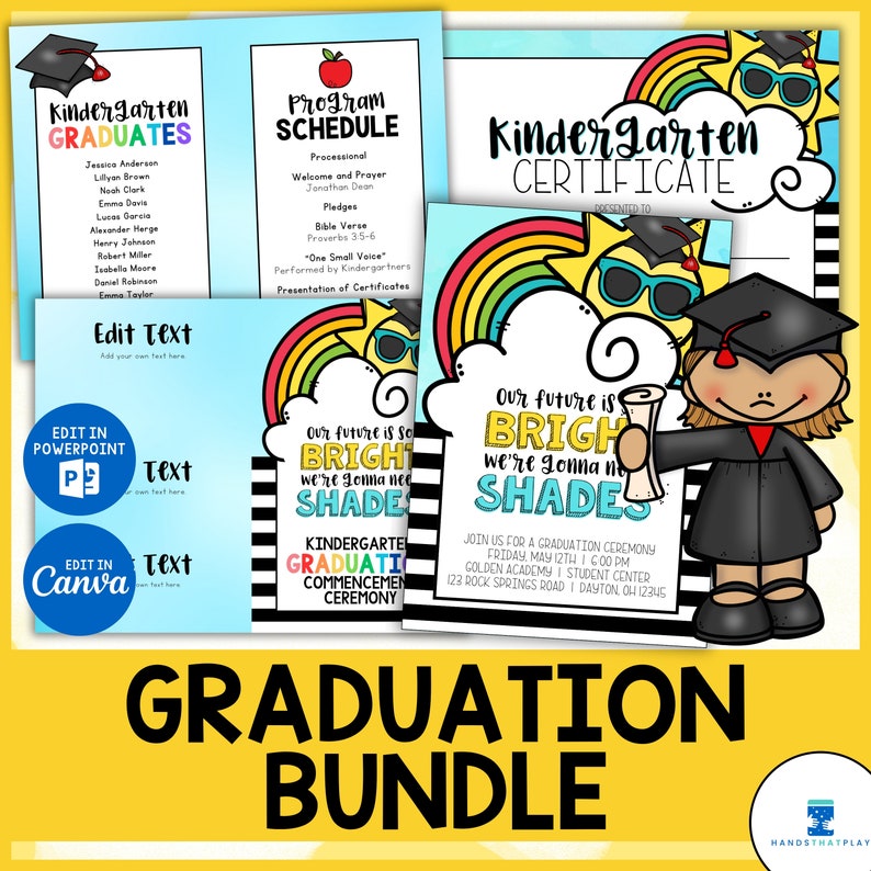 Kindergarten Graduation Bundle - Editable Invitations, Certificates ...