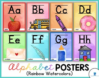 Alphabet Posters Letter Formation Rainbow Watercolors - Etsy