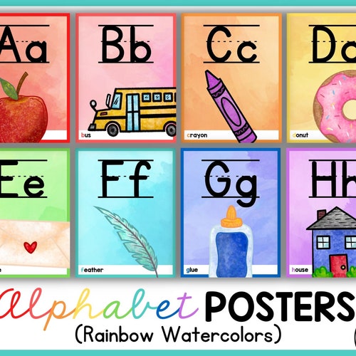 Alphabet Posters Letter Formation Rainbow Watercolors - Etsy