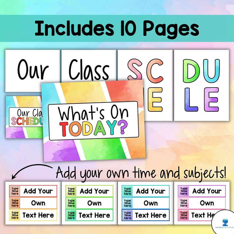 Daily Class Schedule Cards Editable Rainbow Watercolor Classroom Decor ...