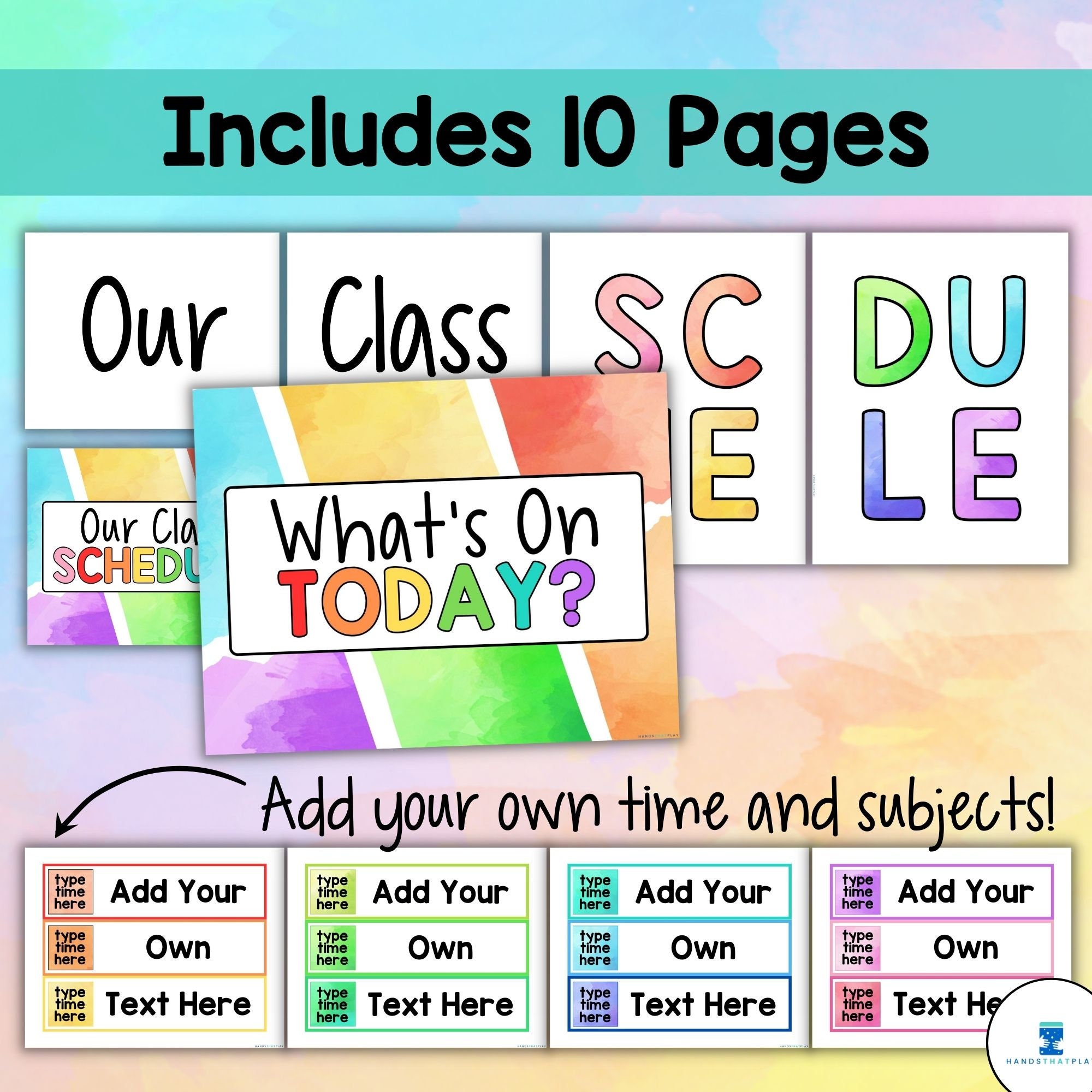 Daily Class Schedule Cards - Editable - Rainbow Watercolor Classroom ...