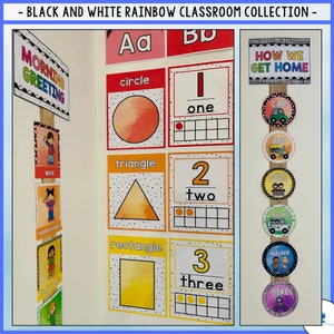 Black and White Rainbow Classroom Decor Bundle | Monochrome Rainbow ...