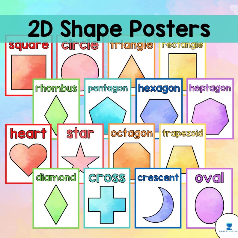 2D and 3D Shape Posters | Rainbow Watercolors | Classroom Decor - Etsy