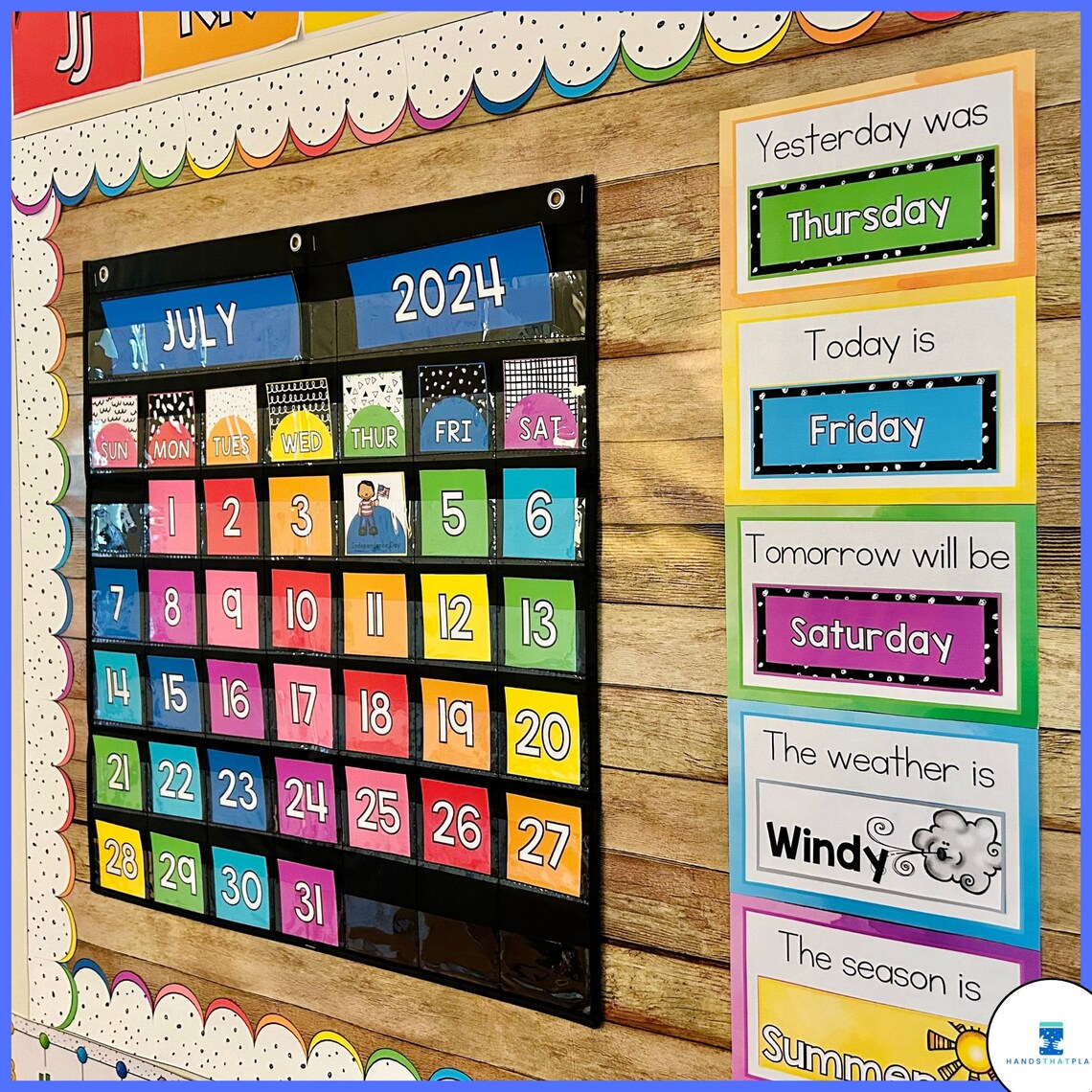 Classroom Calendar Pack | Monochrome Rainbow Pocket Chart Calendar ...