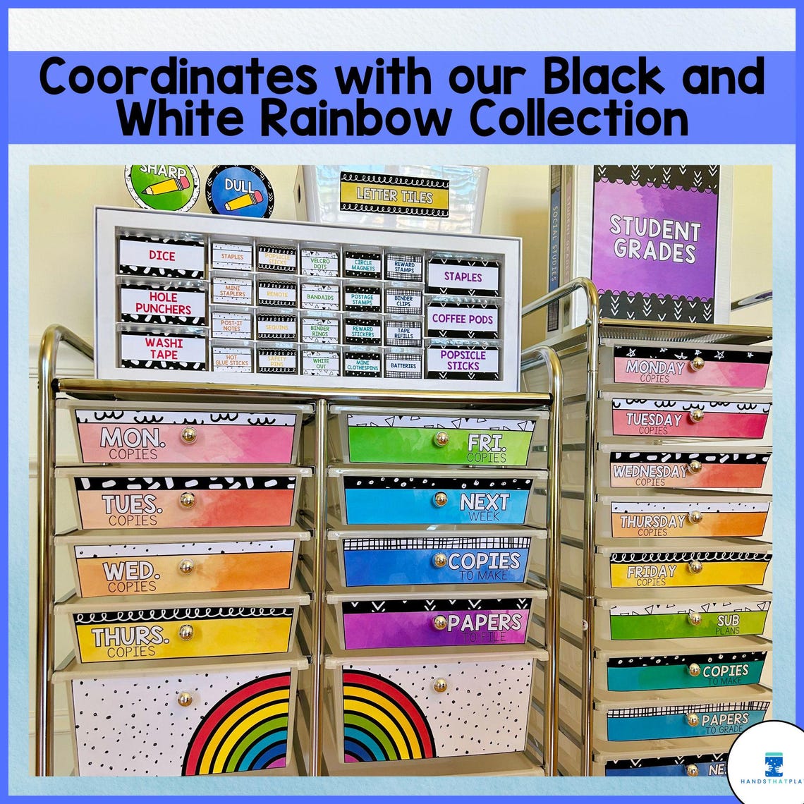 10 Drawer Cart Labels for the Classroom | Monochrome Rainbow Watercolor ...