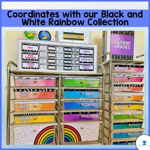 10 Drawer Cart Labels for the Classroom | Monochrome Rainbow Watercolor ...