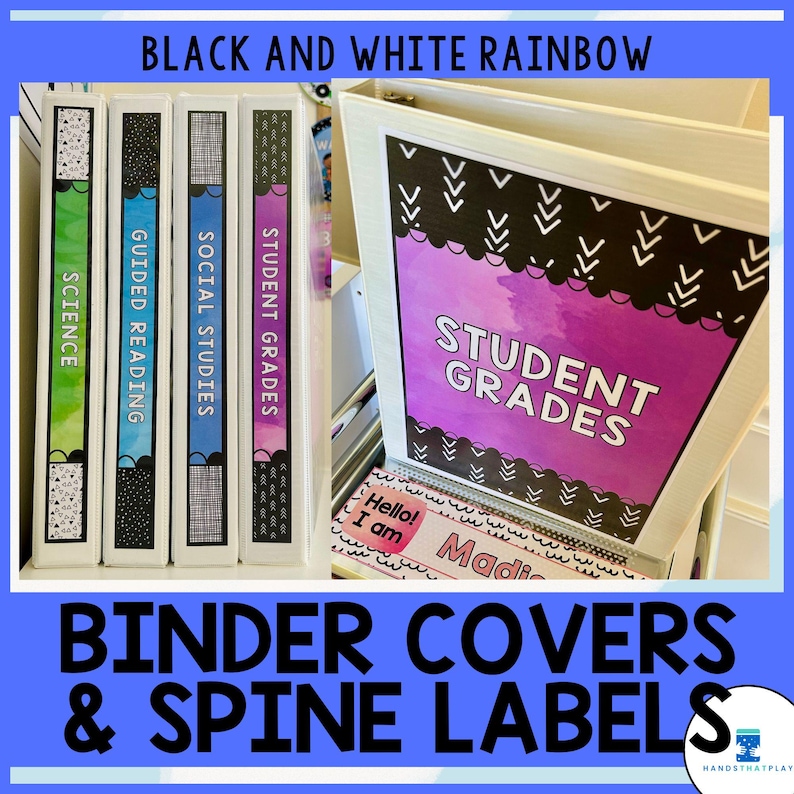 Spine and Binder Covers | Monochrome Rainbow Watercolor | Classroom ...