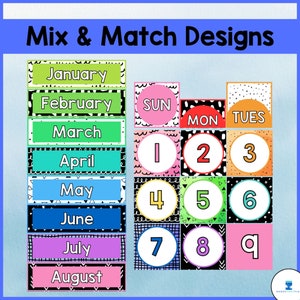 Classroom Calendar Pack | Monochrome Rainbow Pocket Chart Calendar ...
