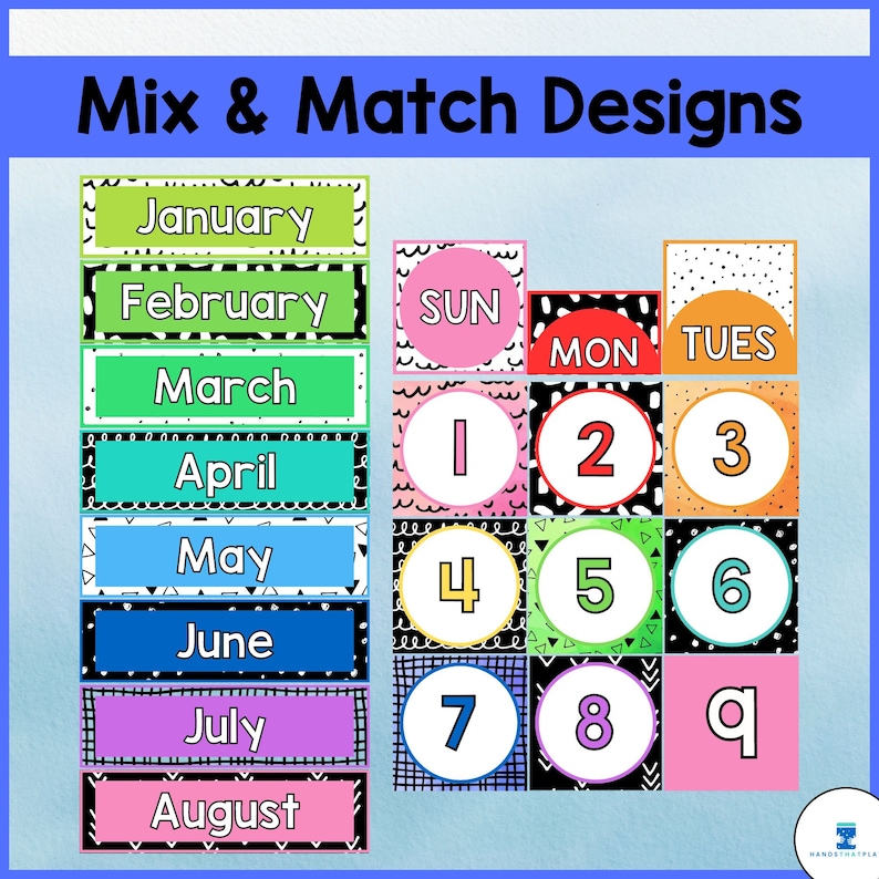 Classroom Calendar Pack | Monochrome Rainbow Pocket Chart Calendar ...