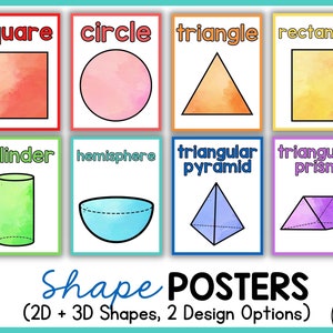 2D and 3D Shape Posters Rainbow Watercolors Classroom - Etsy