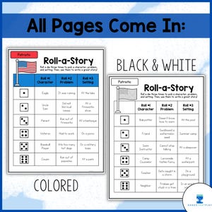 Roll a Story Writing Prompts - July, Patriotic, Beach - Etsy