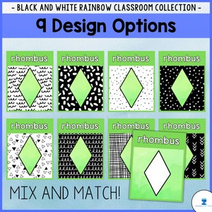 2D and 3D Shapes Posters for the Classroom | Black and White Rainbow ...