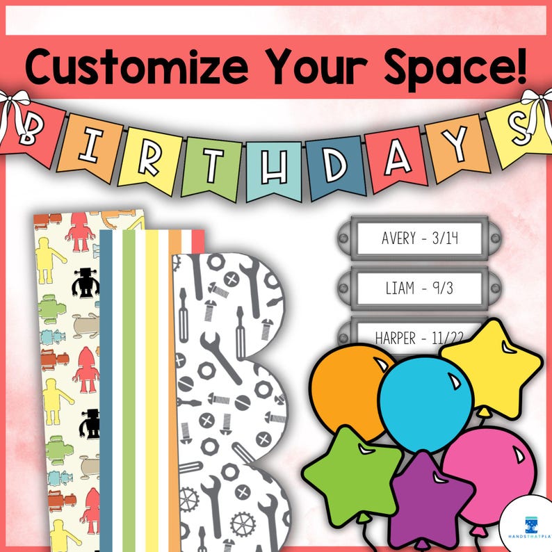 Birthday Bulletin Board and Banner | Robots| Bot Builders Classroom ...