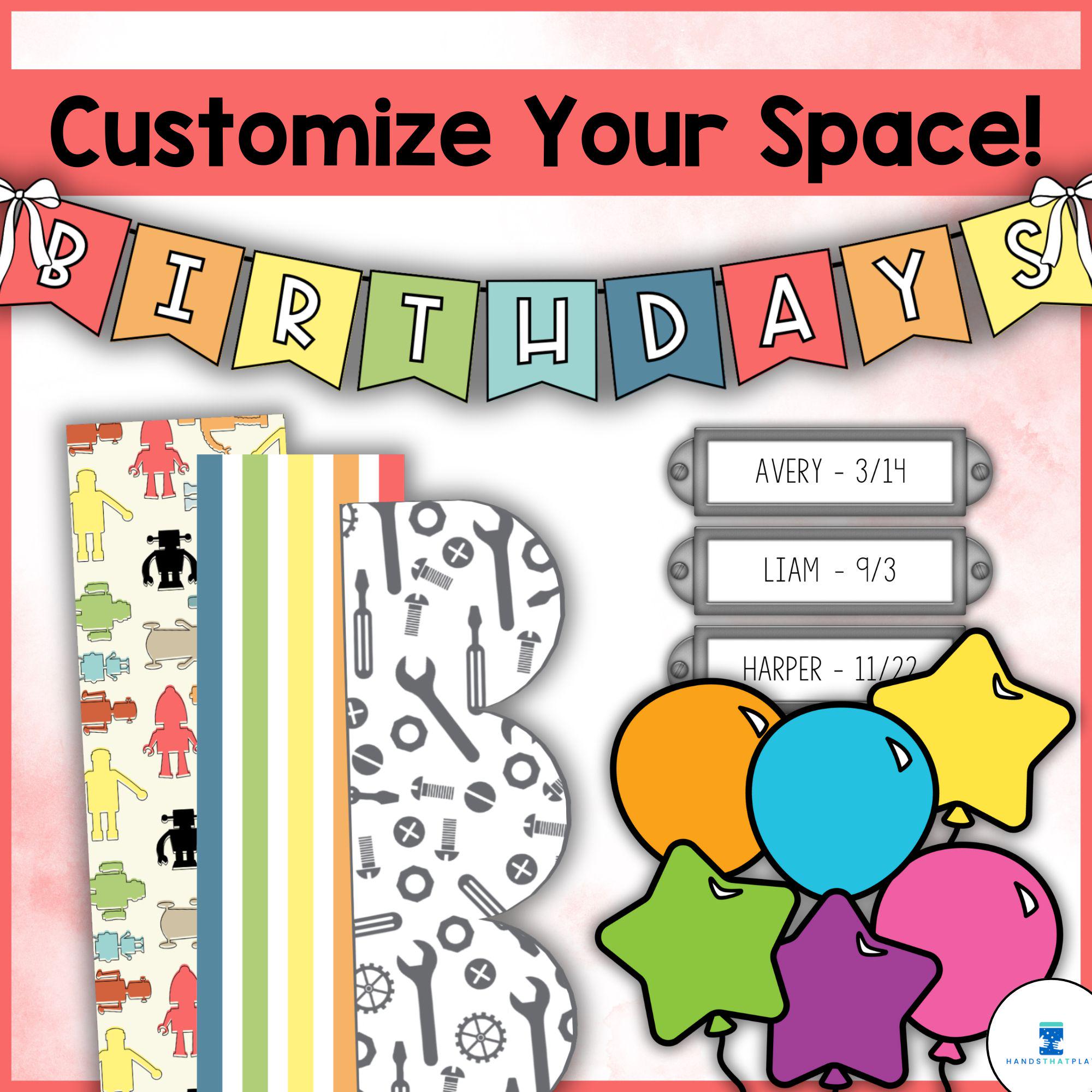 Birthday Bulletin Board and Banner | Robots| Bot Builders Classroom ...