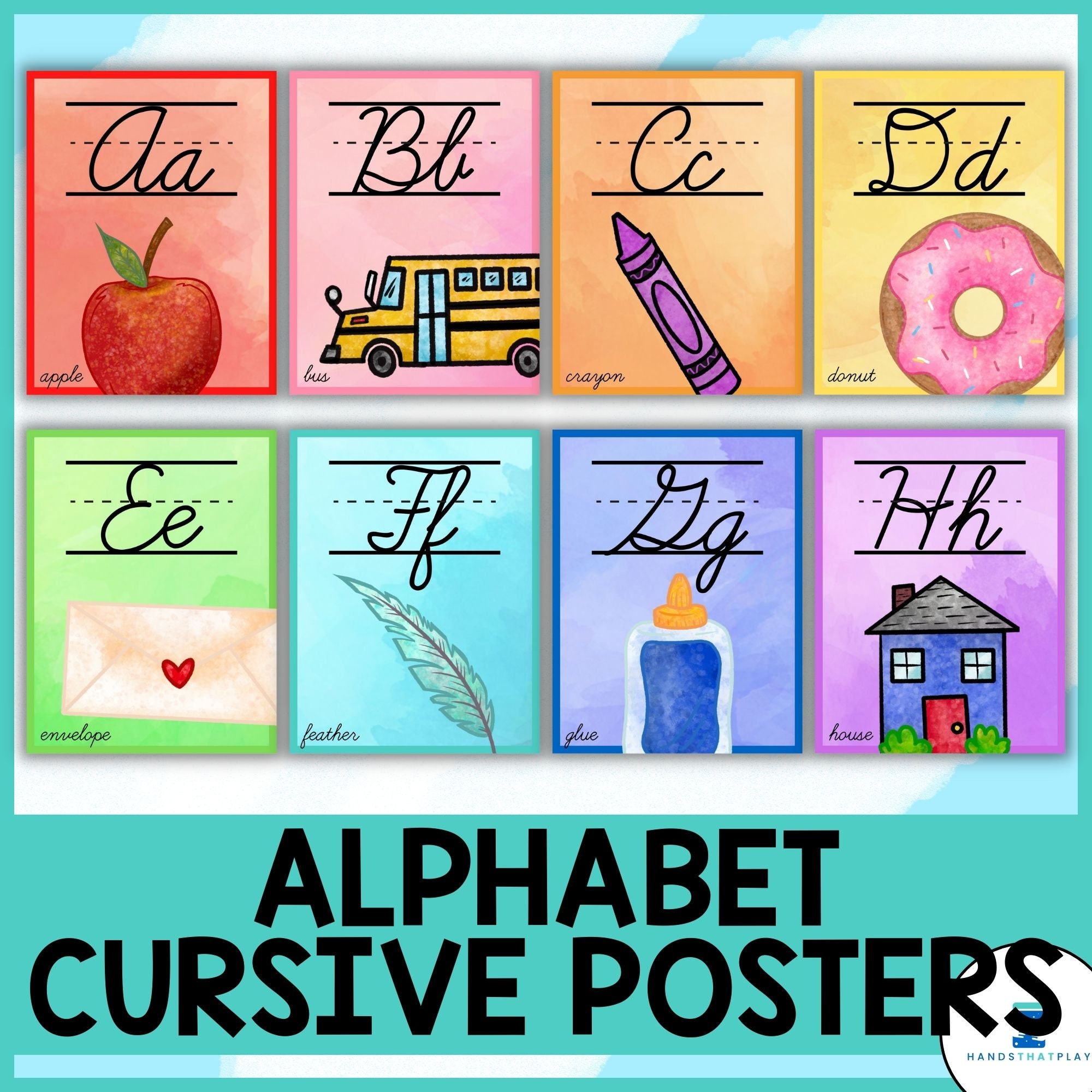 Cursive Alphabet Posters - Rainbow Watercolor Classroom Decor - Etsy