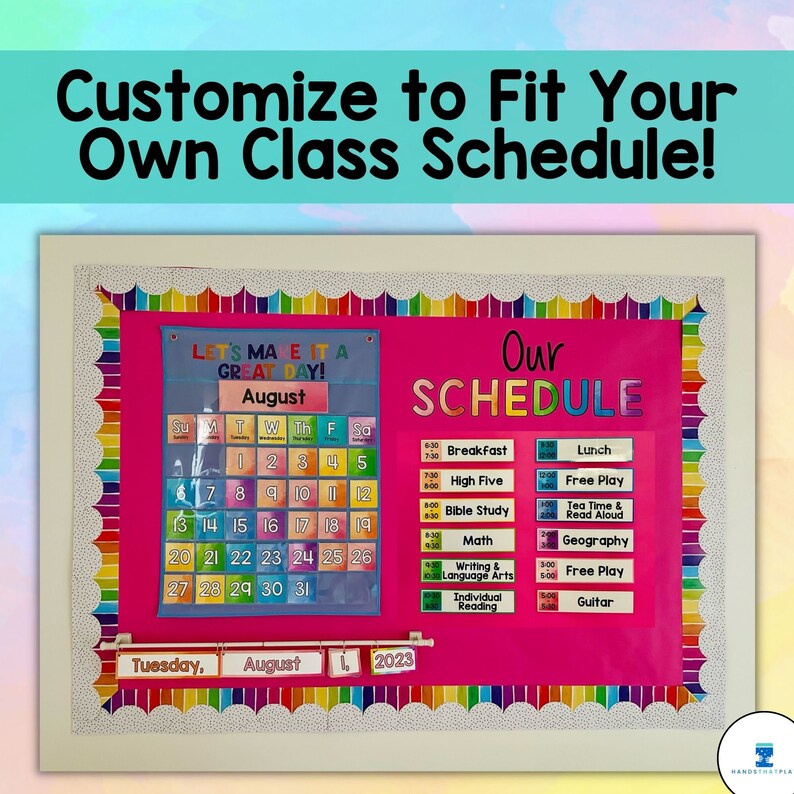 Daily Class Schedule Cards Editable Rainbow Watercolor Classroom Decor ...