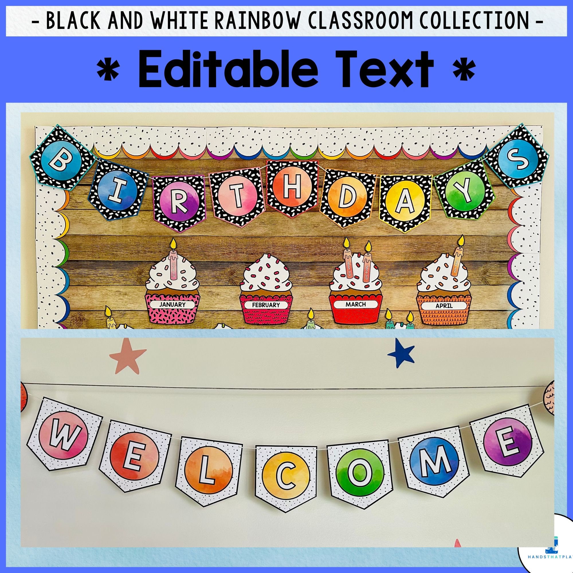 Editable Welcome Banner and Bunting Letters | Monochrome Rainbow ...