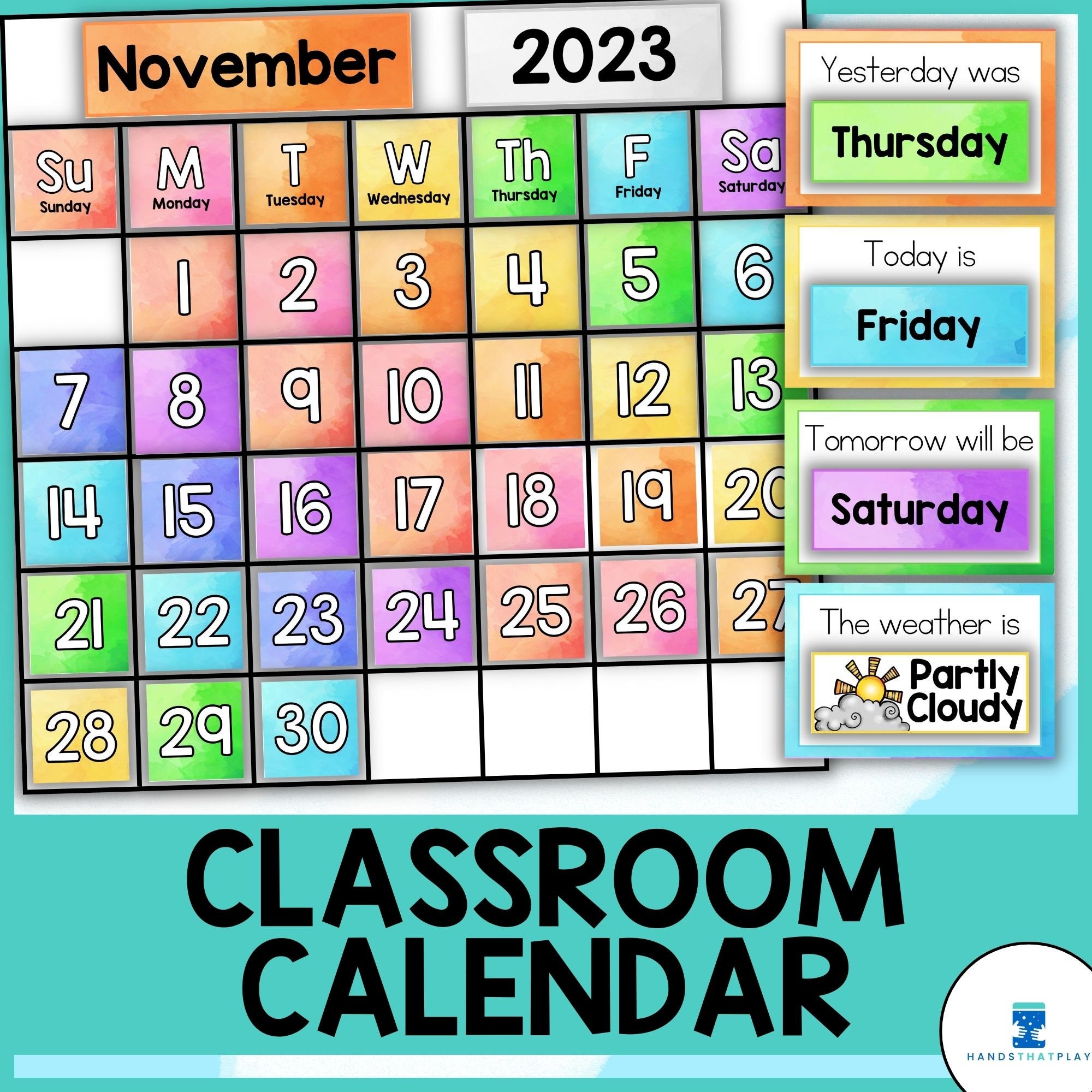 Classroom Calendar Set | Rainbow Watercolor | Colorful Classroom Decor ...