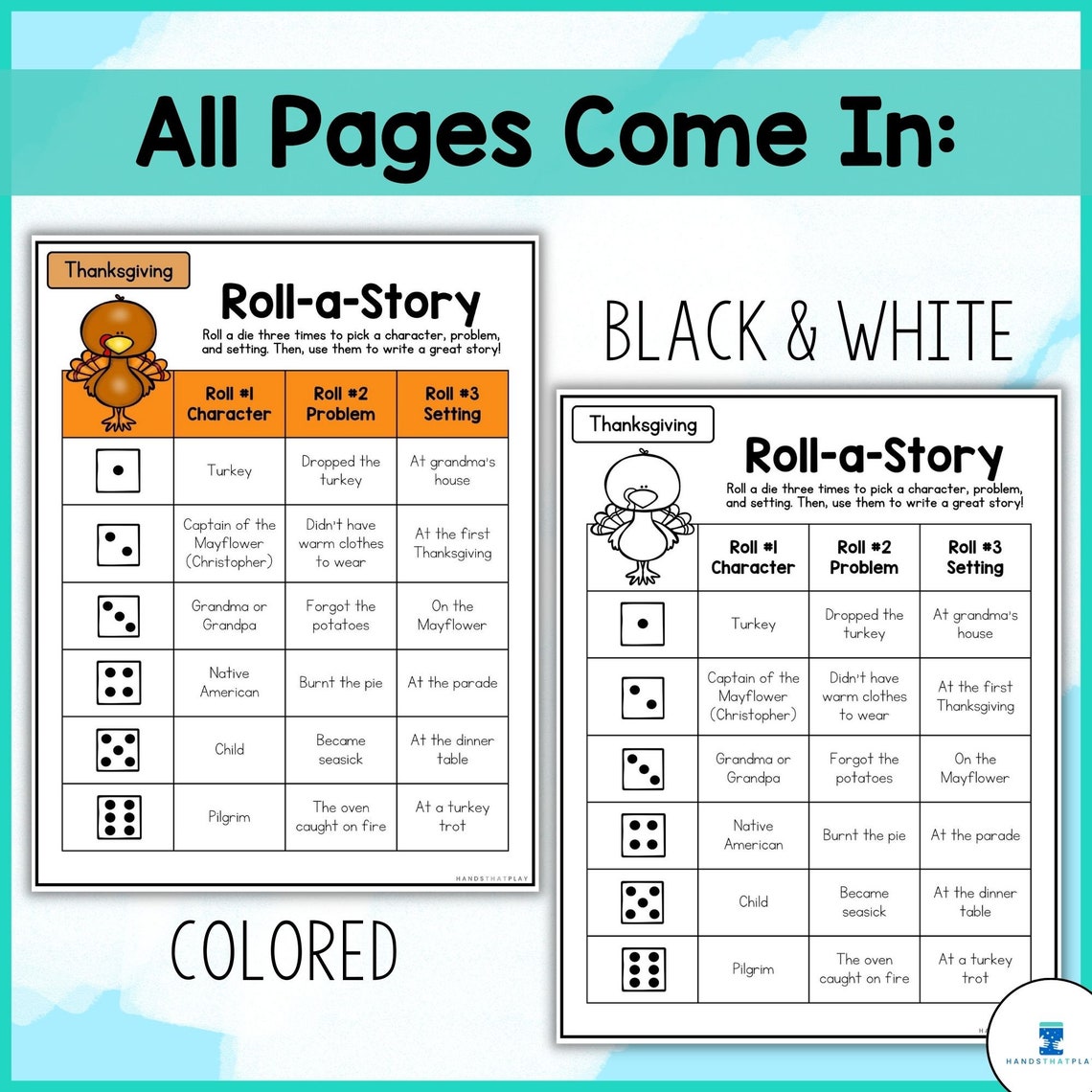 Roll a Story Writing Prompts - November, Veterans, Thanksgiving - Etsy