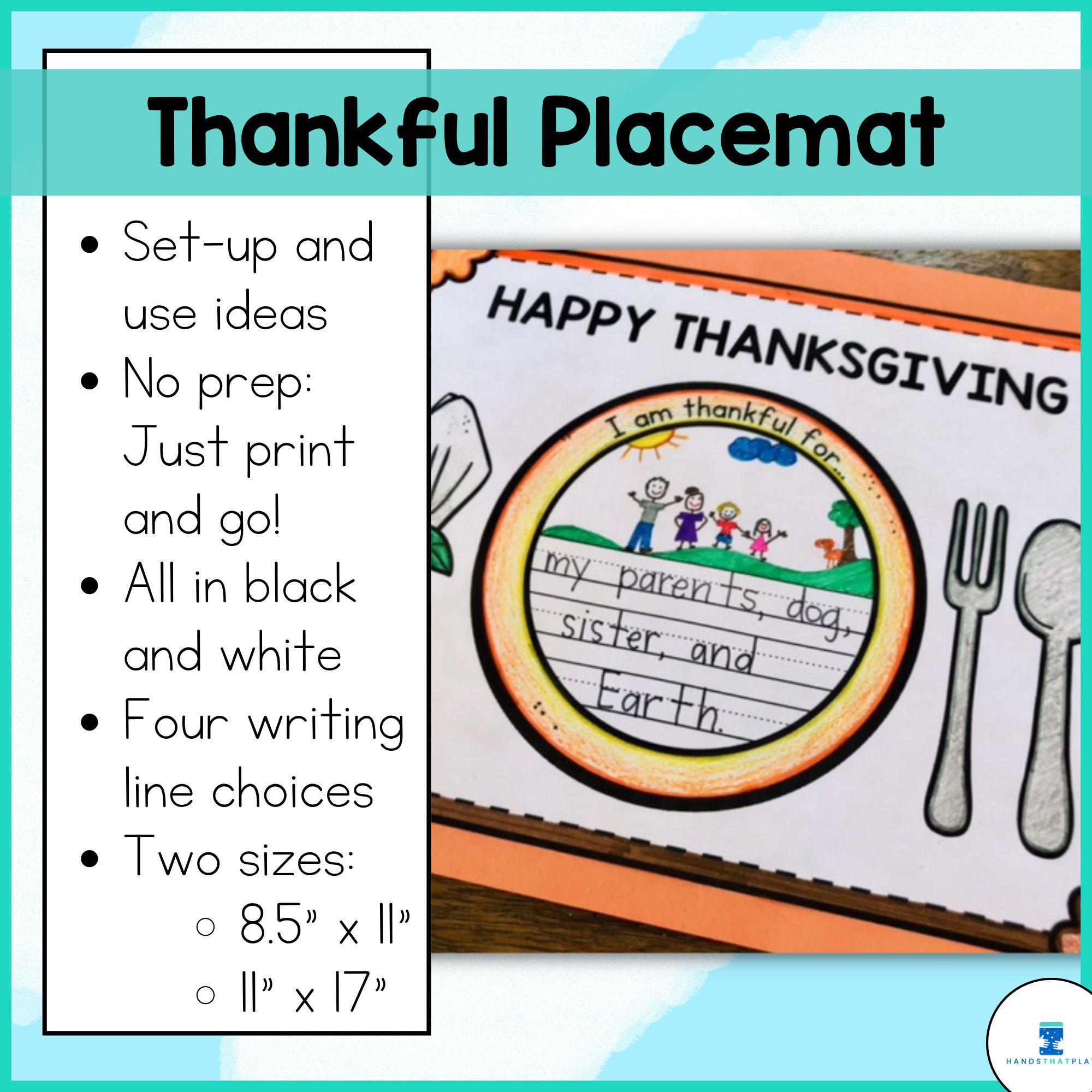 Thanksgiving Placemat Craft | Thankful Activity - Etsy