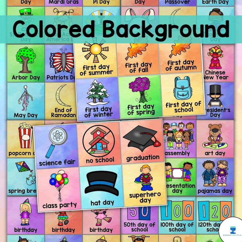 Calendar Pocket Chart Cards | Holiday and Events | Watercolor Classroom ...