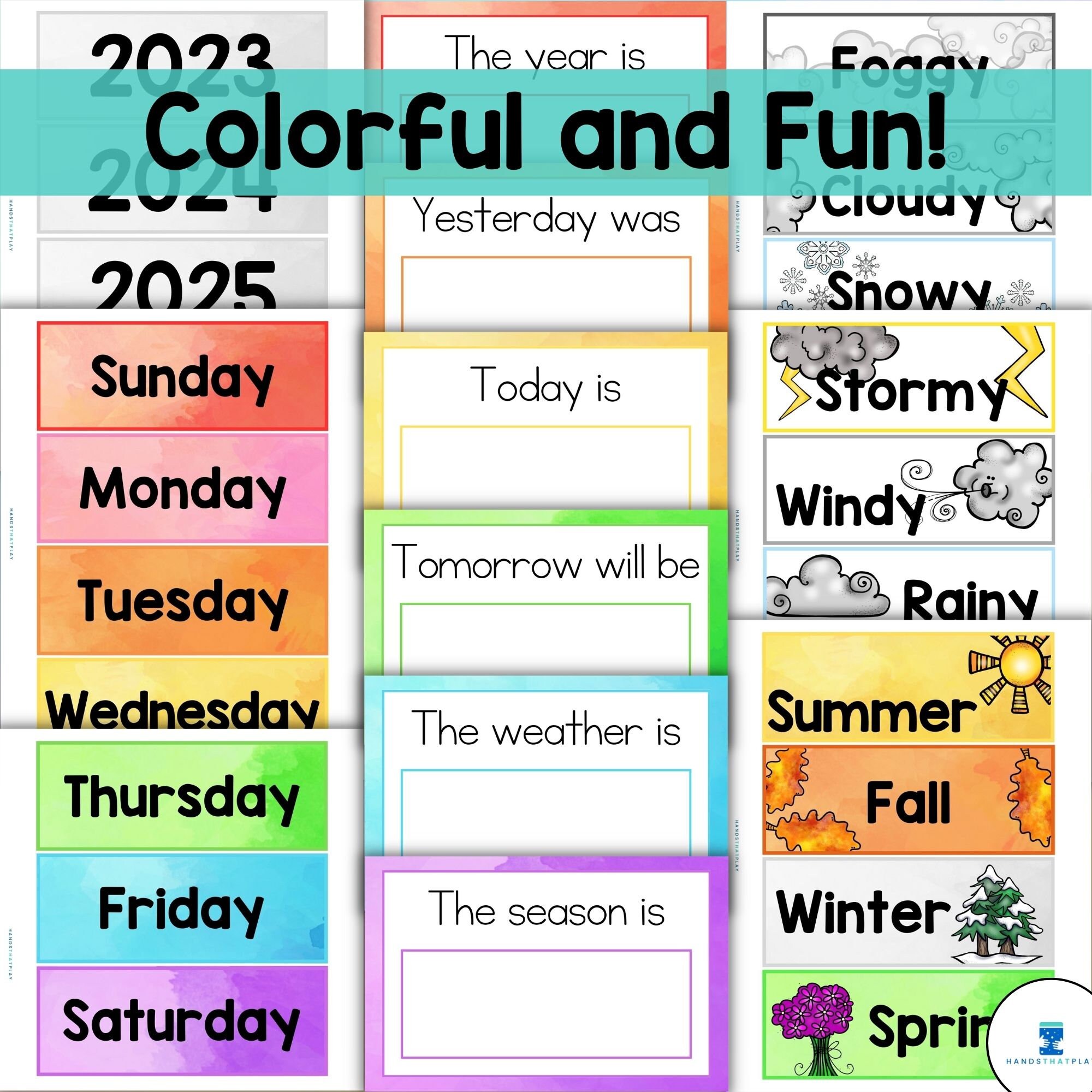 Classroom Calendar Set Rainbow Watercolor Colorful - Etsy