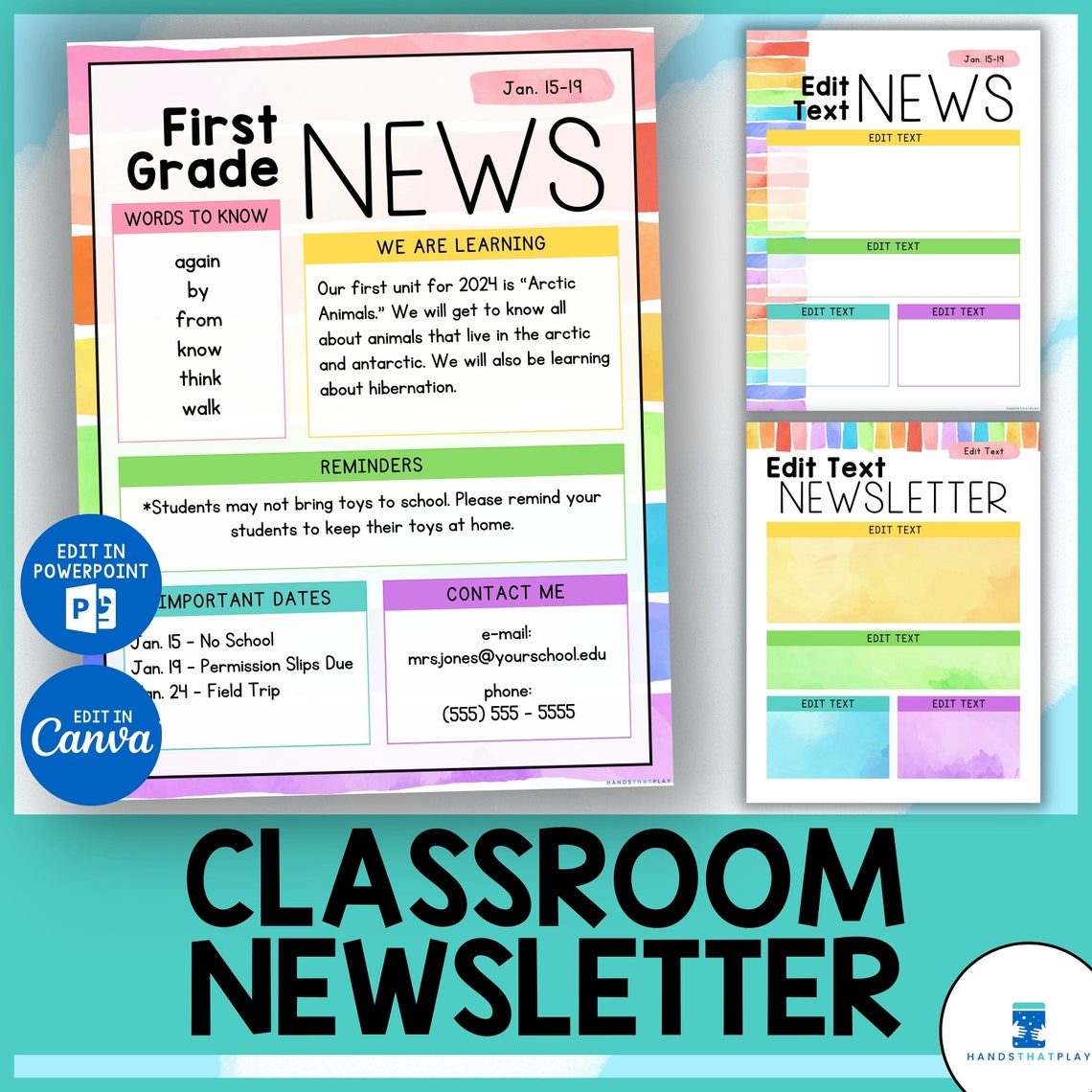 Editable Classroom Newsletter Templates - Rainbow Watercolor Decor - Etsy