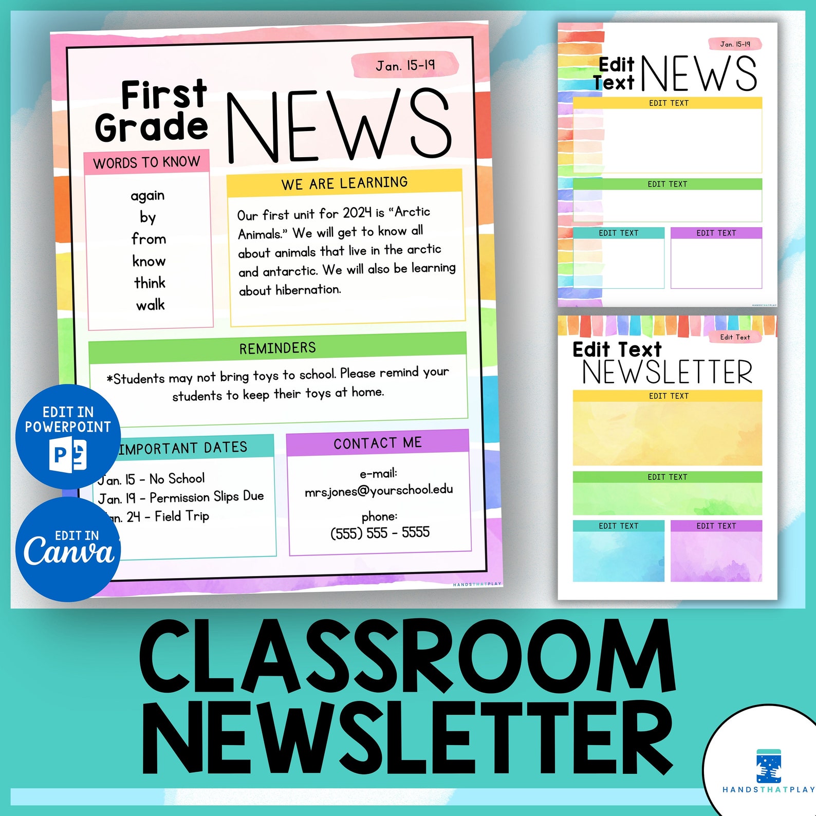 Editable Classroom Newsletter Templates - Rainbow Watercolor Decor - Etsy