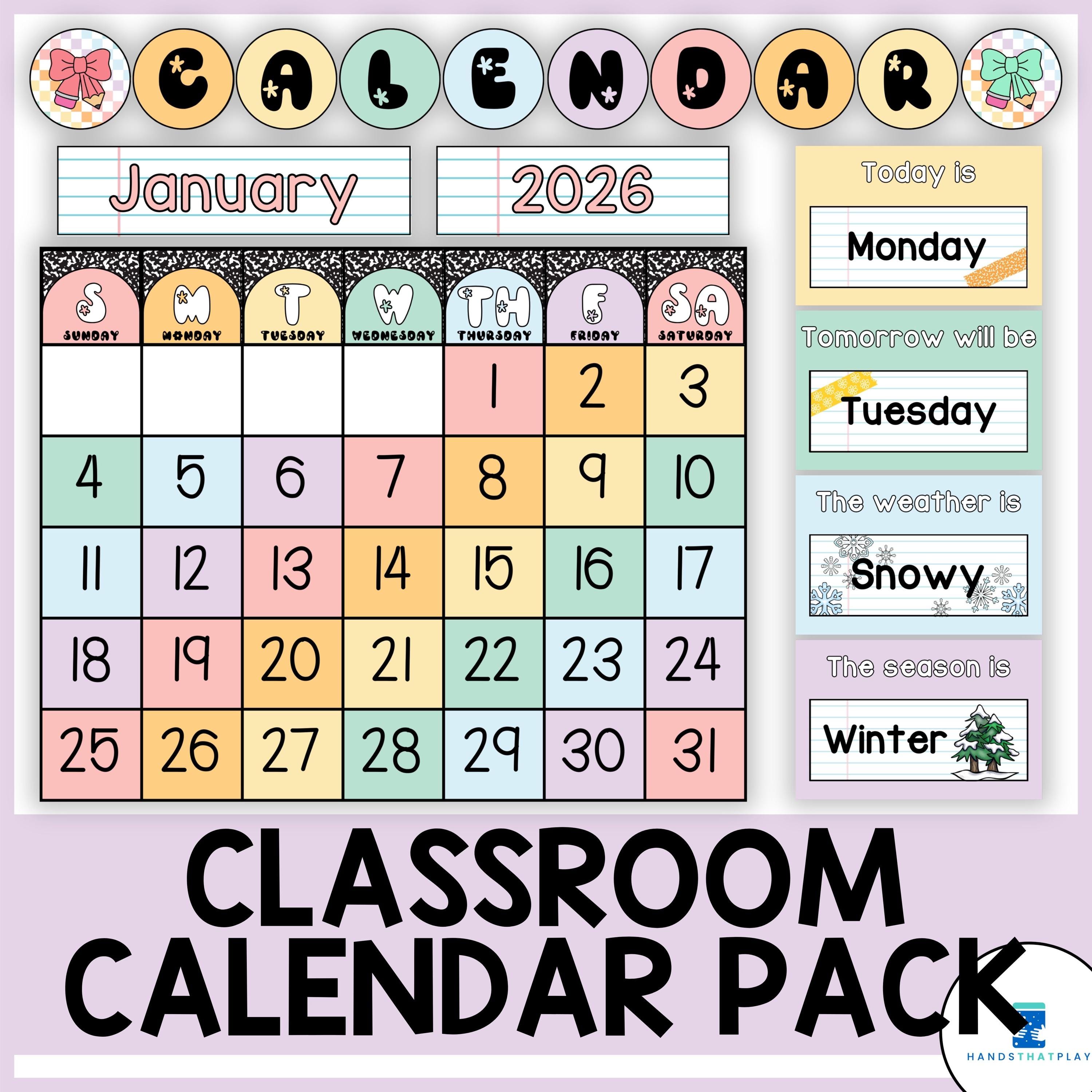 Pastel Classroom Calendar Pack | Pastel Prep Classroom Decor - Etsy