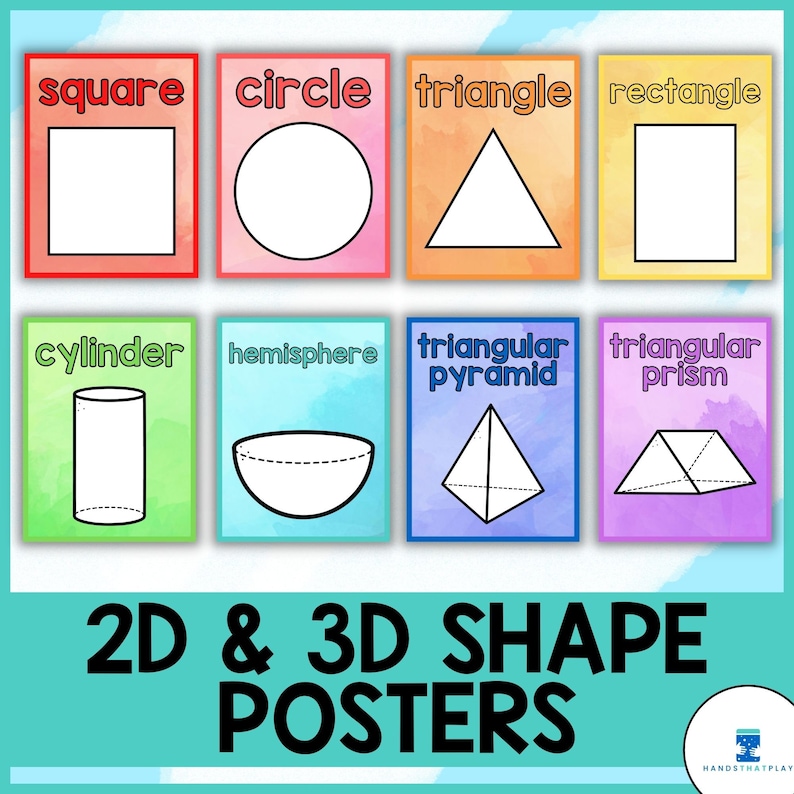 2D and 3D Shape Posters | Rainbow Watercolors | Classroom Decor - Etsy