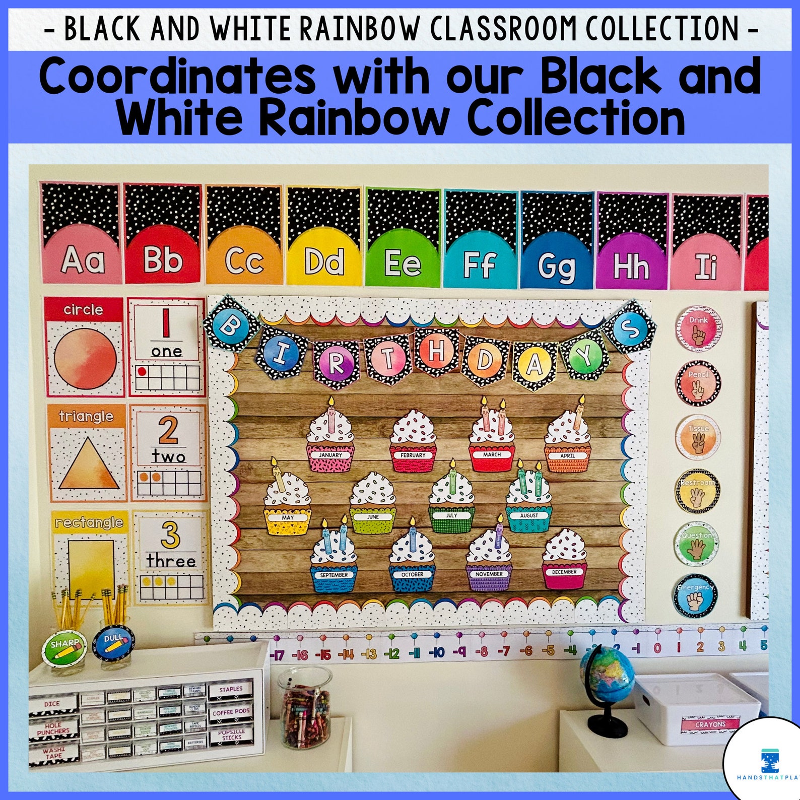 2D and 3D Shapes Posters for the Classroom | Black and White Rainbow ...