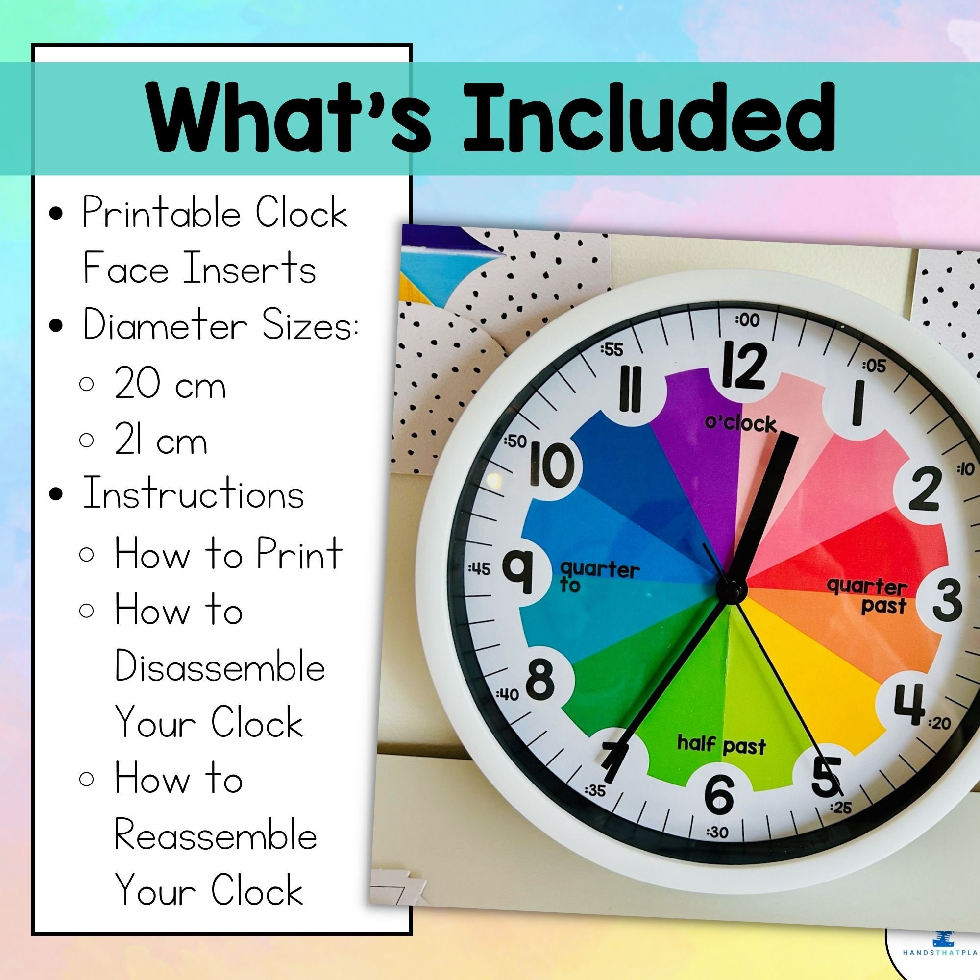 Colorful Clock Face Insert - Telling Time for Kids - Etsy