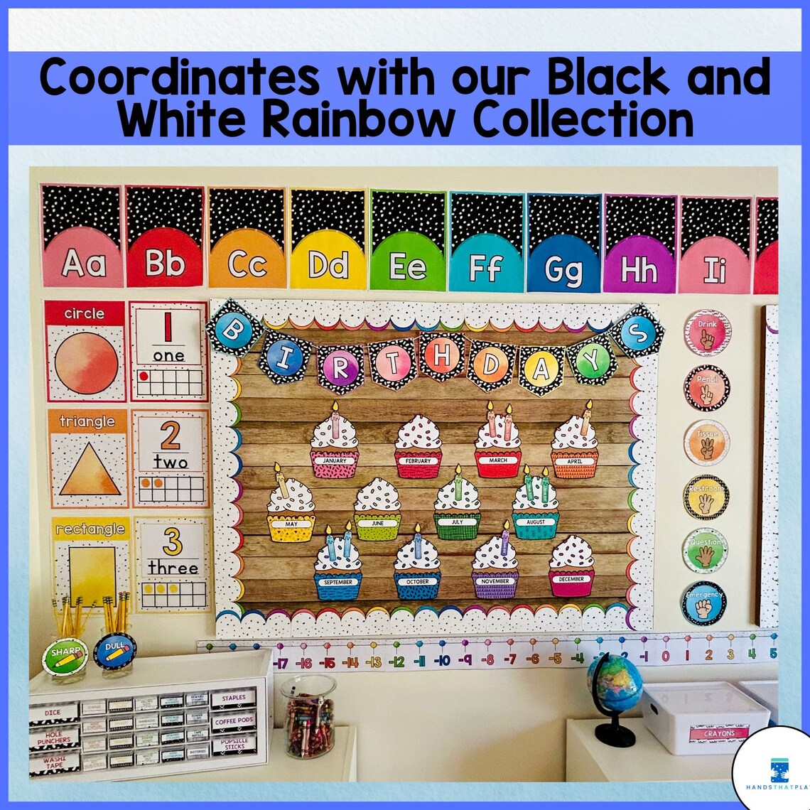 Classroom Number Line Monochrome Rainbow Classroom Decor Number Line ...
