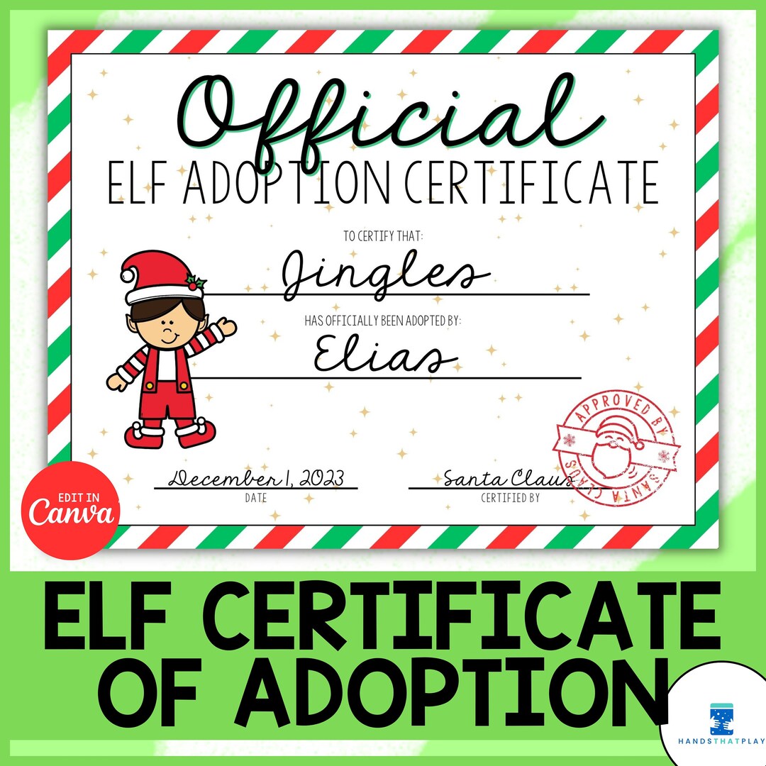Elf Adoption Certificate - Editable Adopt a Christmas Elf - Etsy